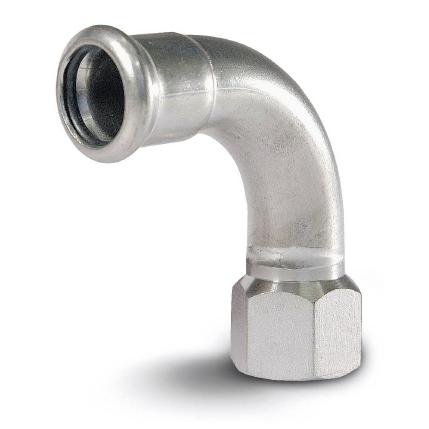 RVS bocht 90°, lange binnendraad x press - Pressfittingen RVS - Engeldo